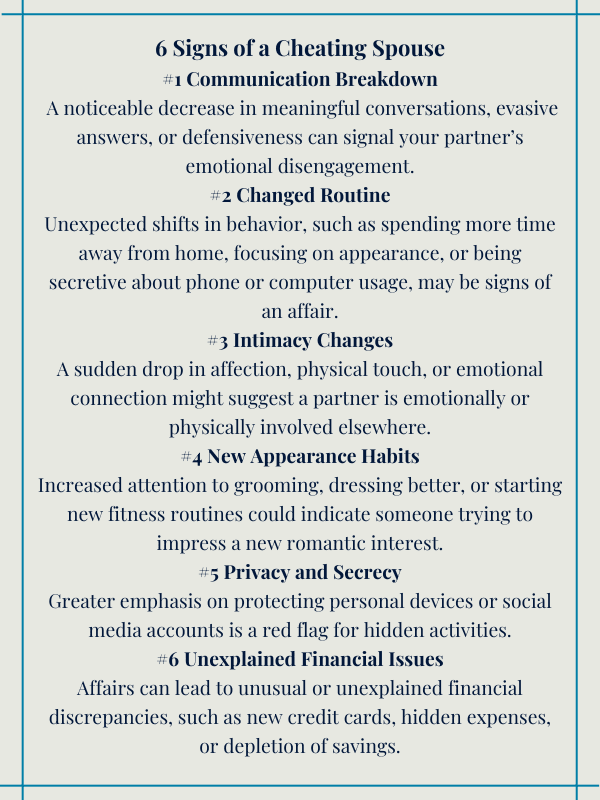 6 Common Signs for Recognizing a Cheating Spouse